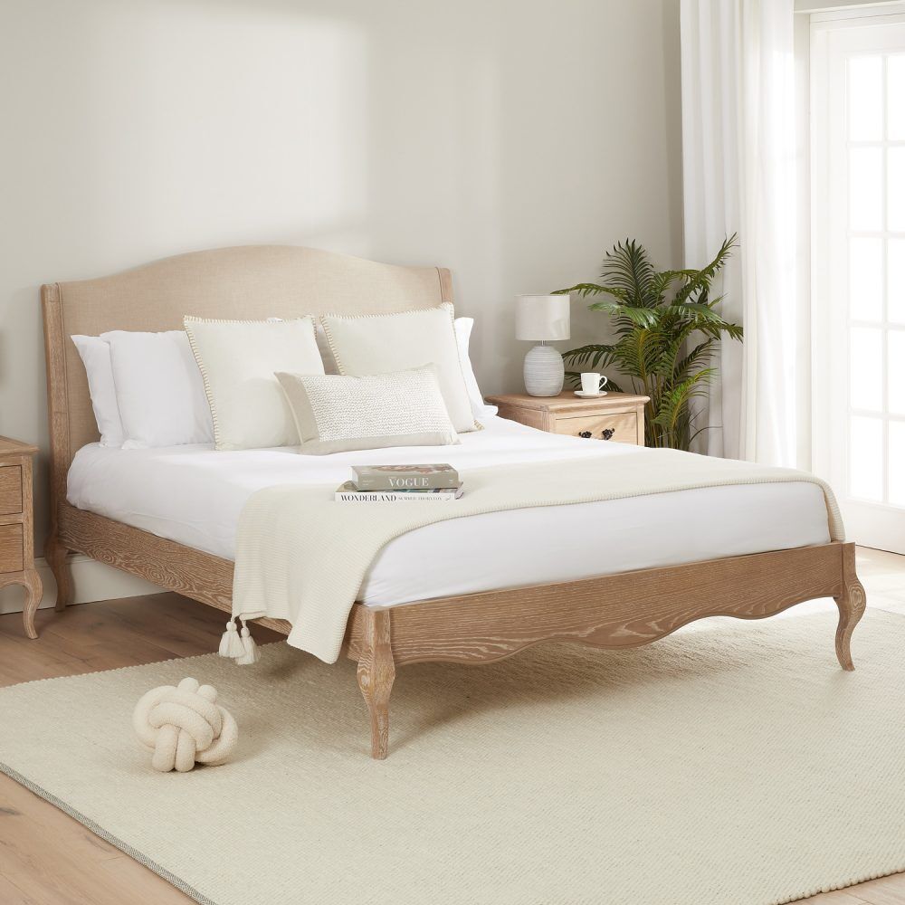 Limed Oak Double Bed | Linen Upholstered | Grosvenor Furniture